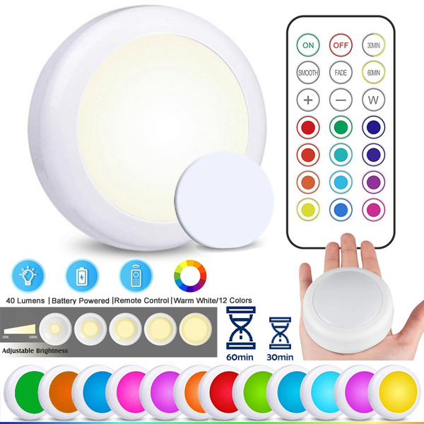 1/3/6 Pcs Optional Battery Powered LED Push Lights with Wireless Remote ...