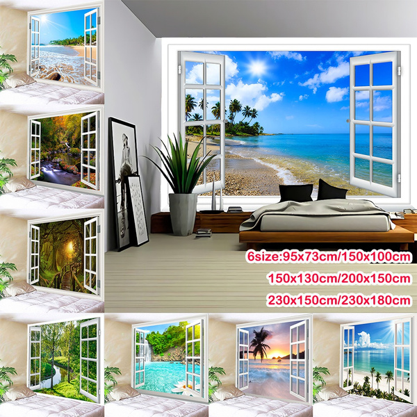 3D Beautiful Window Landscape Tapestry 3D Tapestry Bedroom Living Room ...