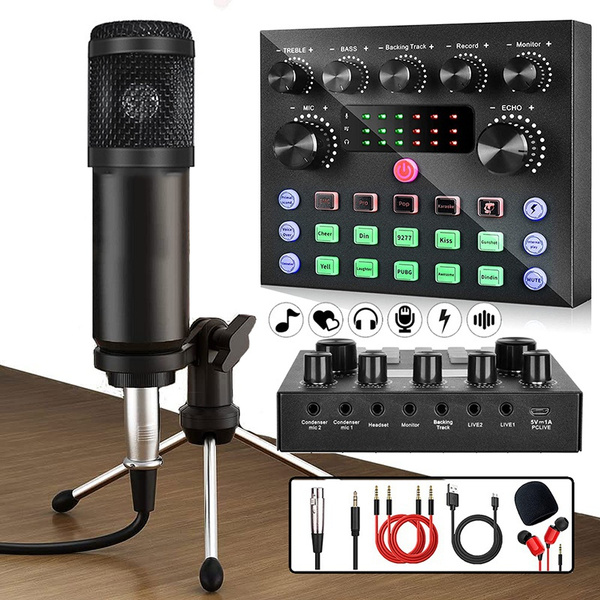 Podcast Equipment Bundle,V8s Sound Card with Microphone Sets,Podcast ...
