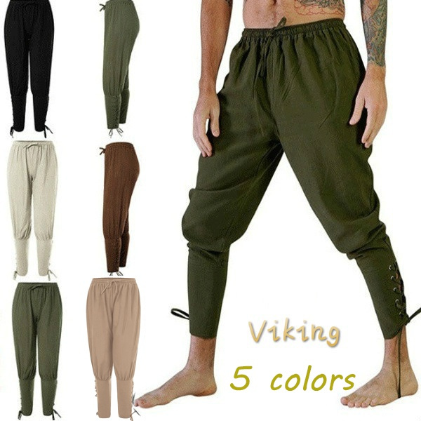 5 colors Linen Vikings Mens Medieval Pirate Cosplay Costume Pants ...