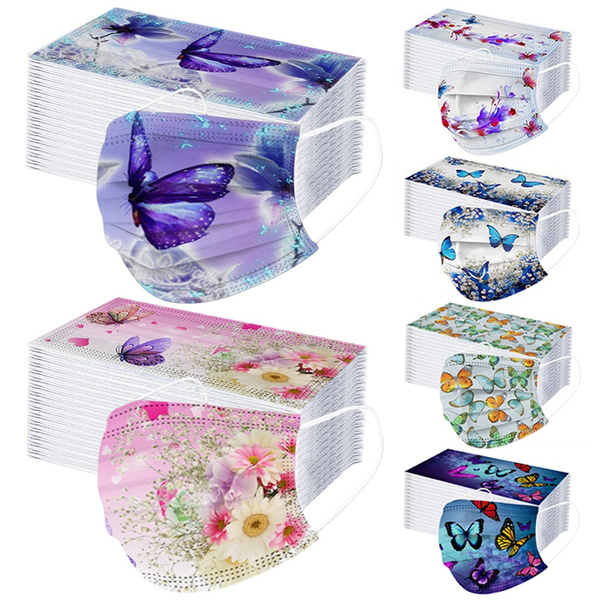 3-Layer Butterfly Printed Adult Mouth Masks Disposable Face Mask ...