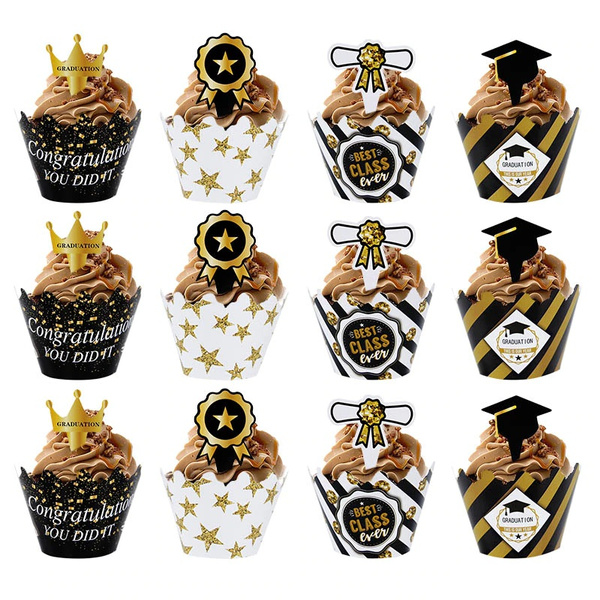 Graduation Party Cupcake Wrappers with Cake Topper Congratulation ...
