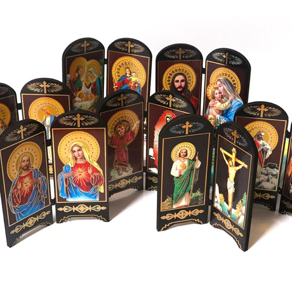Catholic Wooden Double Screen Religious Figure Icon Double Screen Desk ...