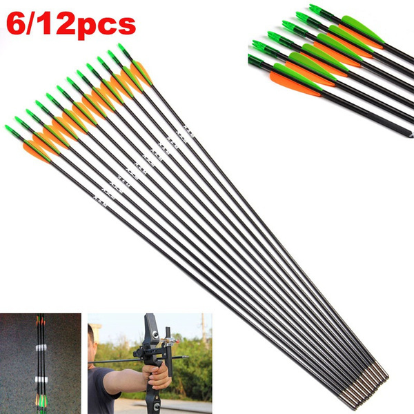 6/12pcs 30 Inches Fiberglass Arrow Orange With Green Plastic Vanes for ...