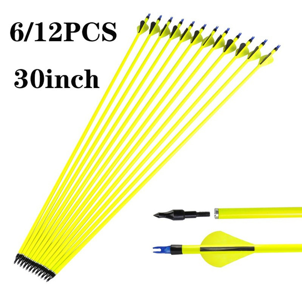 6/12pcs/Set 30" Fluorescent Green Archery Carbon Arrow For Compound Bow ...