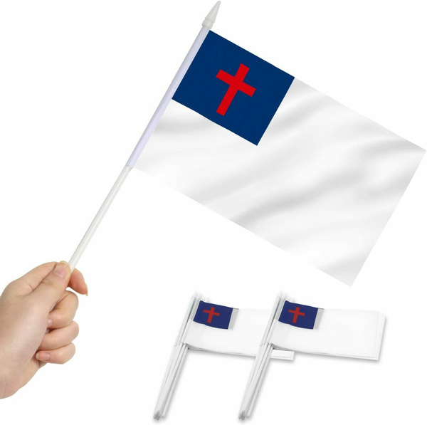 Anley Christian Mini Flag 12 Pack - Hand Held Small Miniature Christian Flags on Stick 5x8 Inch ...