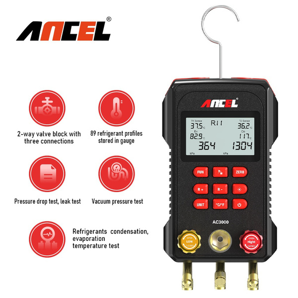 Digital Pressure Gauge Kit Pressure & Temperature Test HVAC Manifold ...