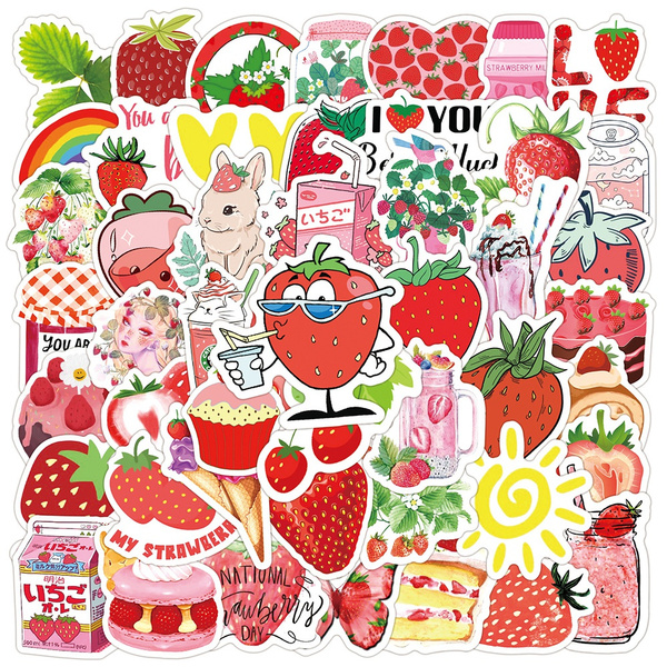 10/50Pcs Cute Strawberry Cartoon Stickers DIY Motorcycle Travel Luggage ...