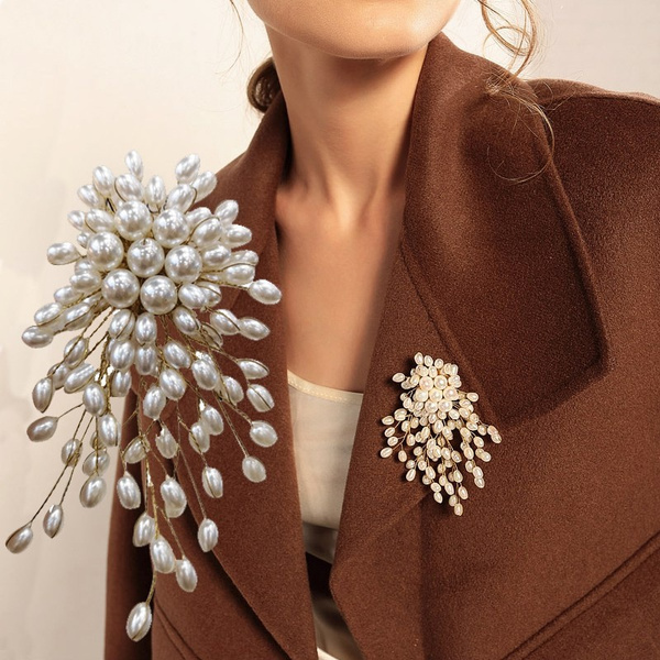 Vintage Exaggerated Elegant Pearl Flower Brooch Pin For Women Girls ... Vintage Exaggerated Elegant Pearl Flower Brooch Pin For Women Girls ...