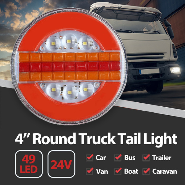 4'' Lens Round Truck Light 49 LED 24V Dual Flow Car Buses Van Lorry ...