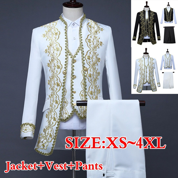 Men British Tuxedo Suit Classic White Palace Blazer Men Metal Gold Yarn ...