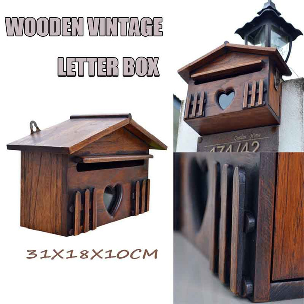 New Cute Retro 31 X18X10CM Wooden Mailbox Outddor Post Box Rainproof ...