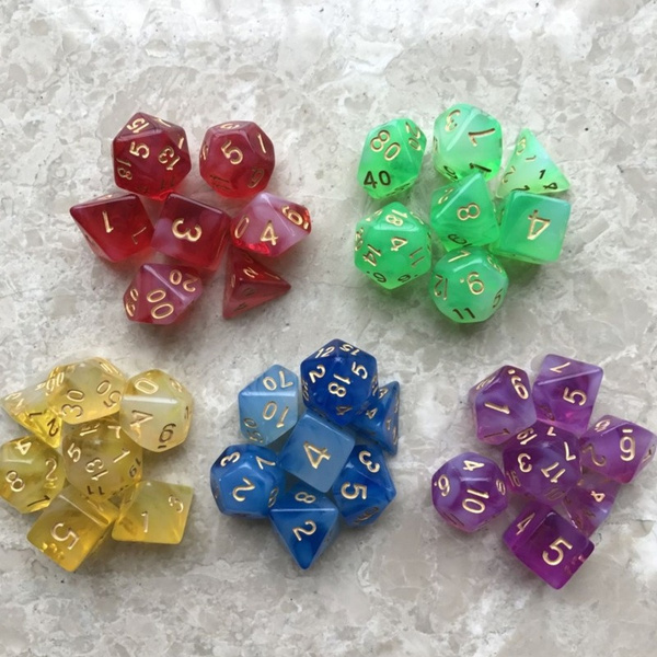 7-Piece/set Transparent Two-Color Multi-Sided Set Dice Game Dice Pop ...