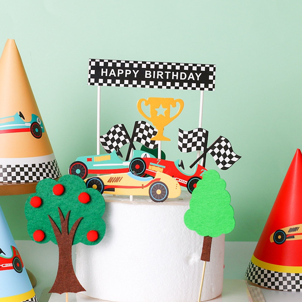 Racing Cars DIY Happy Birthday Cake Topper Paper Hats For Kids Birthday ...