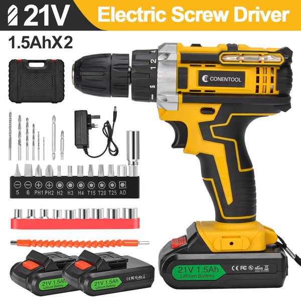 CONENTOOL 21V Electric Cordless Drill 32 Nm 1500mAh Brushless ...