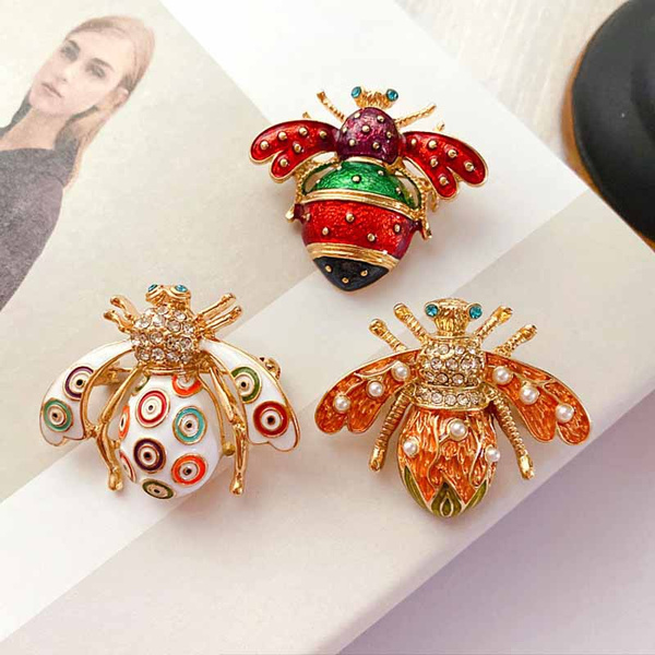 Baroque vintage brooch pins animal insect bee brooch drop glaze enamel ...