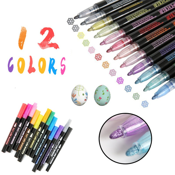 New 12-Colors Outline Markers Glitter Self-Outline Double Line Pens ...
