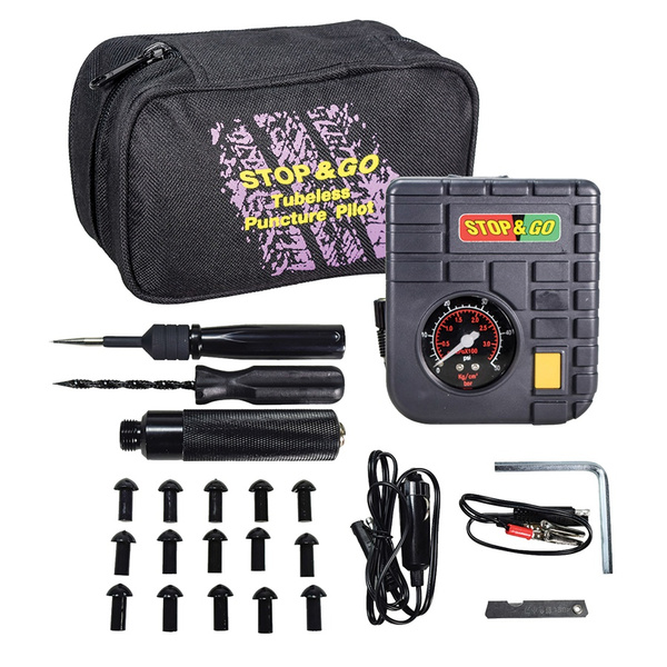 Stop & Go 6000 Tubeless Puncture Pilot Tire Repair Kit w/Air Compressor ...