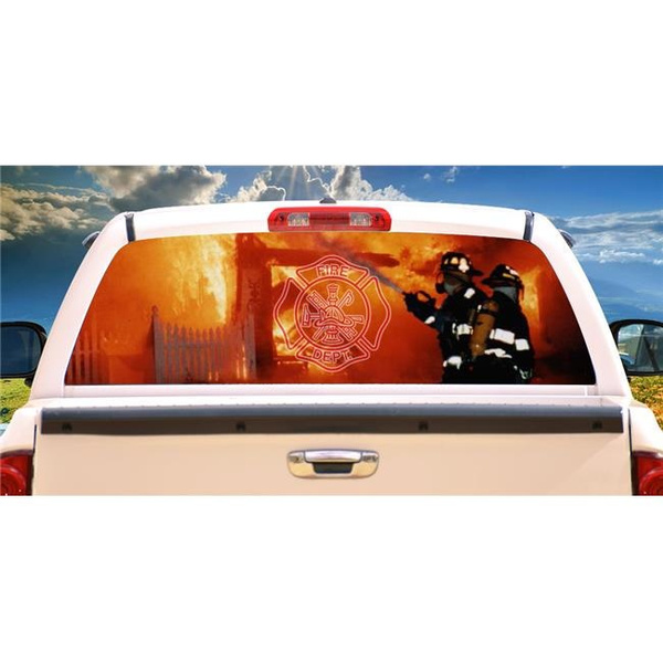SignMission Firefighter 3 Rear Window Graphic Fire Man Truck View Thru ...
