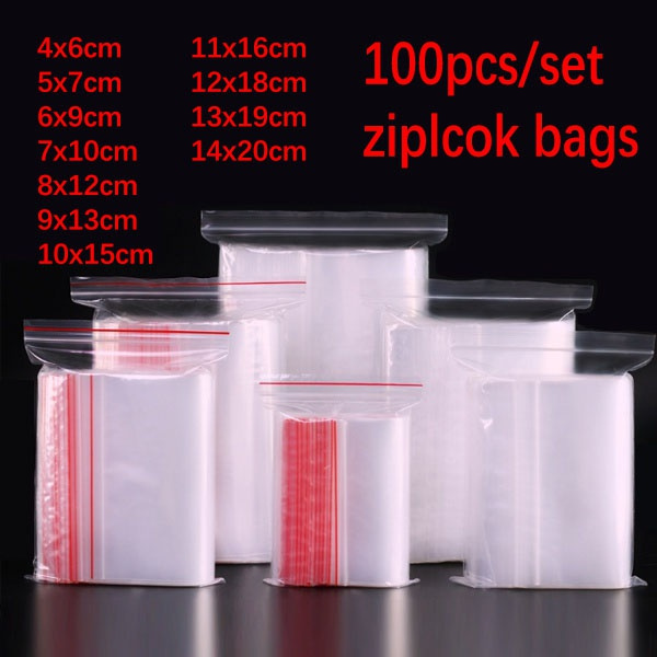 100pcs Transparent Ziplock Bag, Red Edge Ziplock Bag, Boutique ...