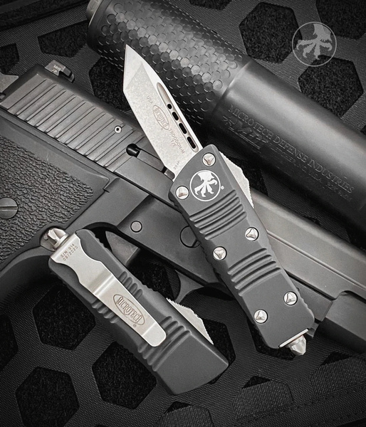 ECD Tactical Spring Knife Microtech 240-10 Troodon Mini OTF AUTO Knife 1.99" Stonewashed Tanto ...