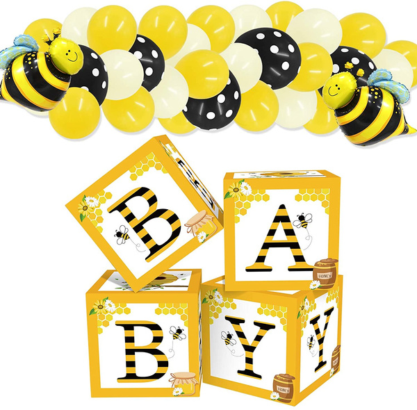 Bee Baby Shower Balloon Boxes Honeybee Blocks Happy Bee Day Party Supplies What Will It Bee ...
