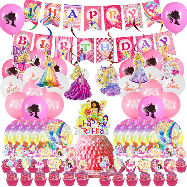 Pink Style Girls Theme Party Supplies Birthday Decorations, Barbi ...