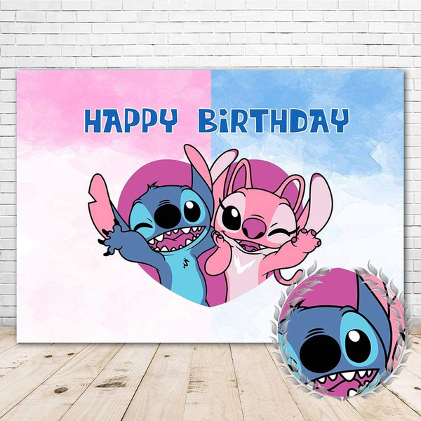 Stitch Happy Birthday Backdrop 7x5 Sweet Heart Stitch and Angel ...