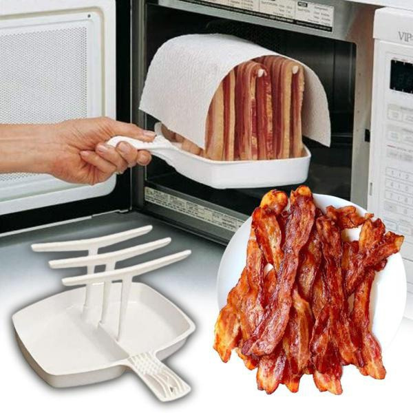 Microwave Bacon Rack Hanger Cooker Tray Cook Bar Crisp Breakfast Meal ...