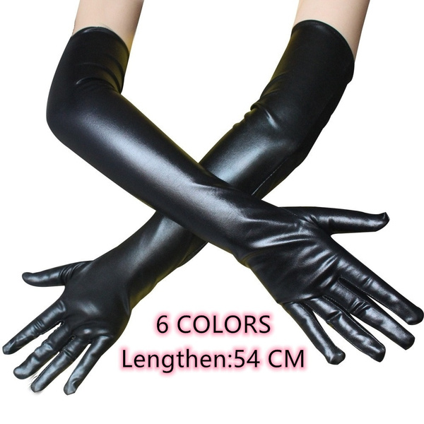 Women's Sexy Shiny Patent Leather Glove Tight Gloves Temptation Coating Elastic Elbow Long ...