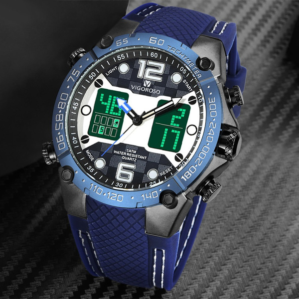VIGOROSO Watches Mens Dual display Analog&Digital Luxury Sports Army ...