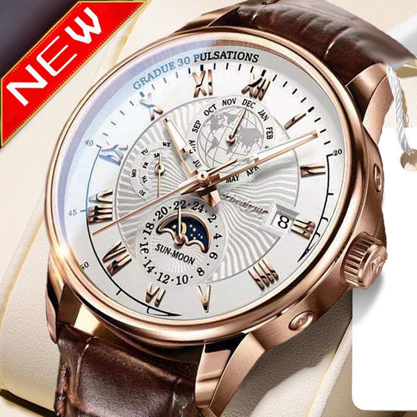 POEDAGAR Brand Men's Fashion Rose Gold Business Quartz Watches Ultra ...
