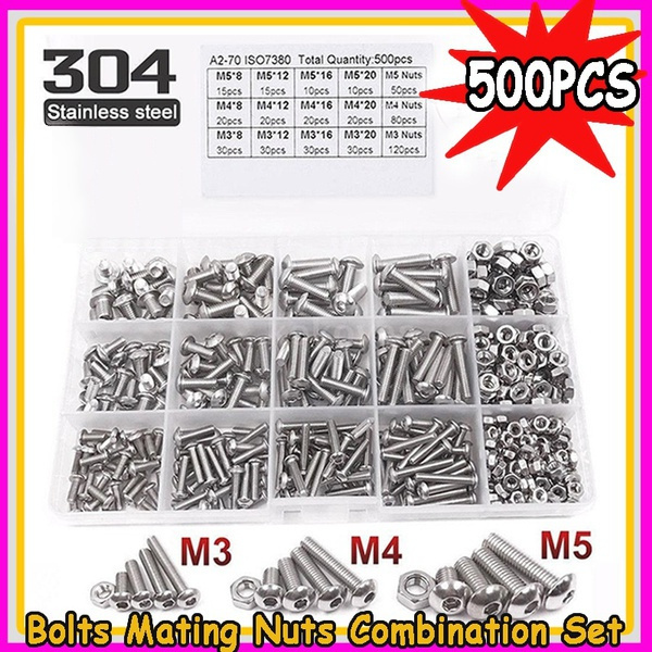 500pcs Bolts Nuts Combination Set 304 Stainless Steel M3/M4/M5 Bolts ...