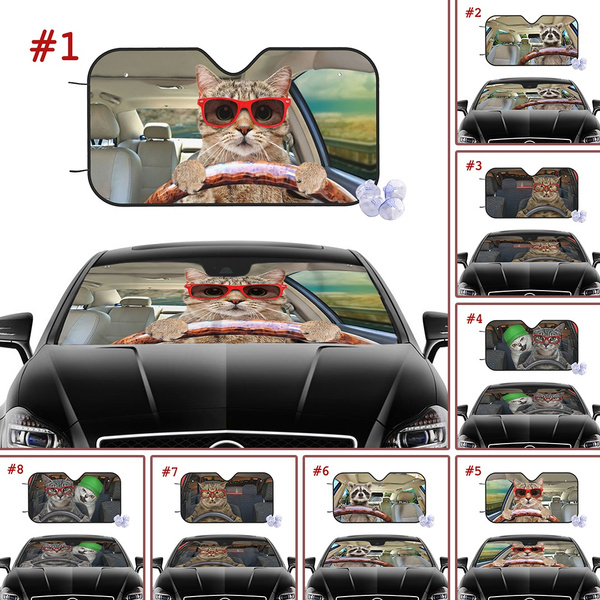 Animal Driver Portable Car Sun Shade Funny Cat Raccoon Driving Car ...