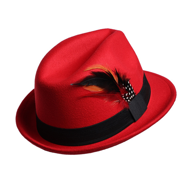 Retro Jazz Hat with Feather for Men Women Fedora Hat Red | Wish