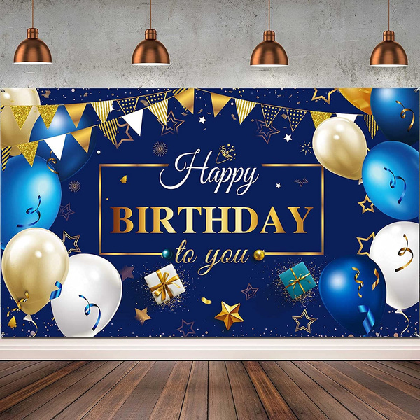 Happy Birthday Decorations Banner, Navy Blue and Gold Happy Birthday ...