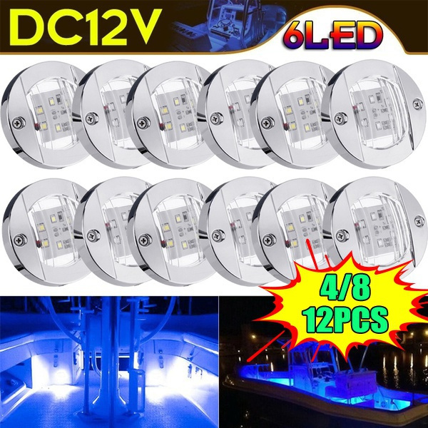 Blue/White DC12V 6 LED Flush Mount Waterproof Marine Round Led ...