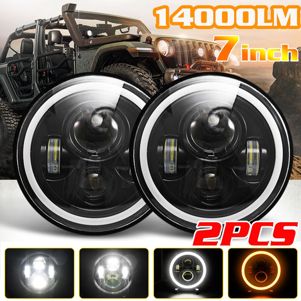 2PCS 7inch 800W LED Headlight Halo Turn Signal Hi/Low Amber Angle Eyes ...