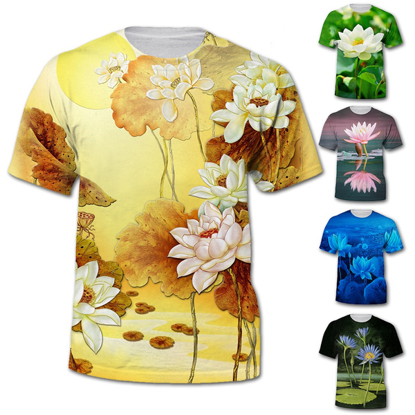 2022 Latest Fashion Lotus T-shirt with Bright Lotus Pattern and Novel ...