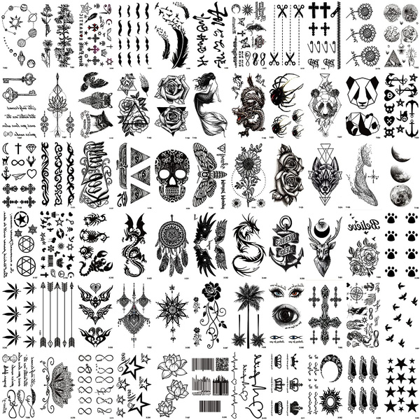 66Sheets Temporary Tattoos for Women Men, 3D Waterproof Tiny Black ...