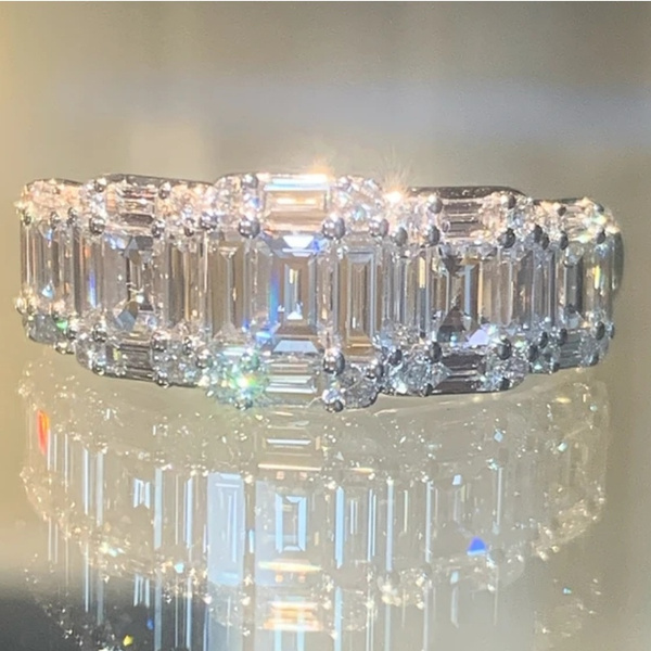 925 Sterling Silver Claw Setting Square Cut AAA Zircon and Diamond ...