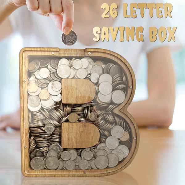 2022New 18-20cm Money Saving Box 26 Letter Wooden Money Storage Box ...