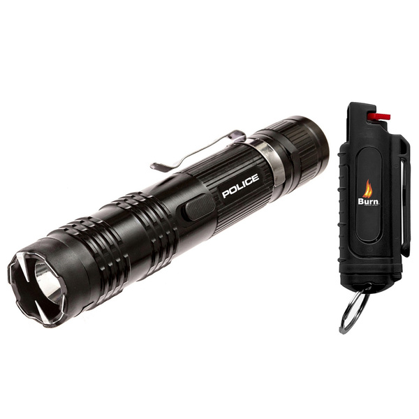 BURN Black Pepper Spray Stun Gun Flashlight M12 Black - Self Defense ...