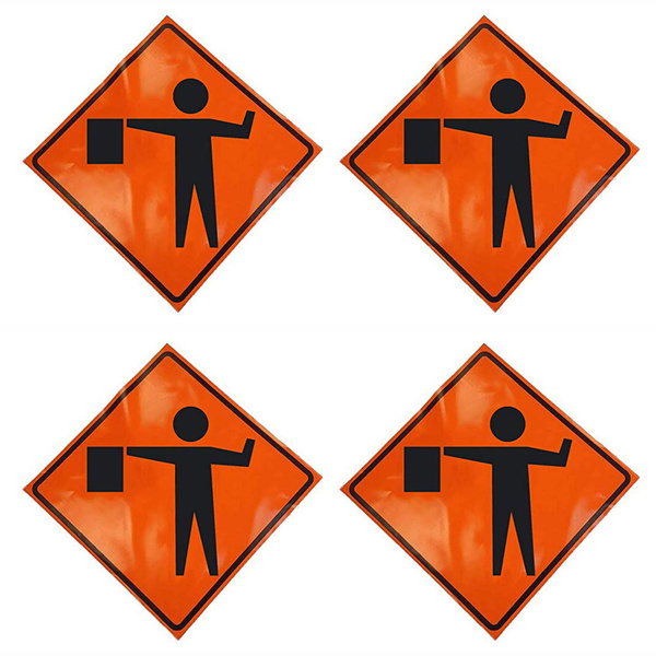 Eastern Metal Signs and Safety 36" Flagger Symbol Roll Up Warning Sign ...