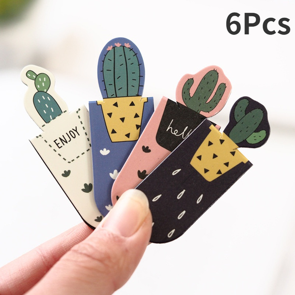 6Pcs Creative cactus Magnetic Bookmarks Books Marker of Page Student ...