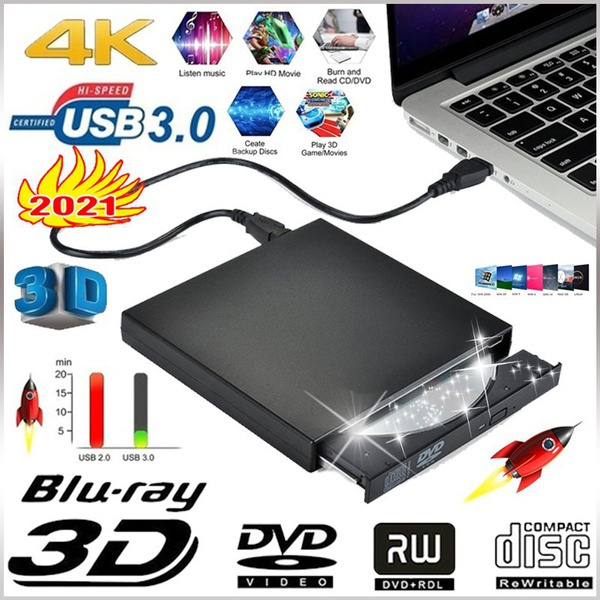 2022 Newest Updated New 2.0 External USB 2.0 Blu-ray CD DVD Drive 4K 3D ...