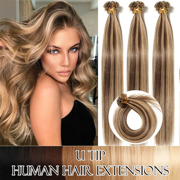 S Noilite 100 Strands Pre Bonded U Tip Hair Extensions 14 24 U Tip