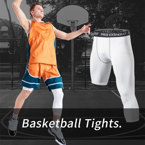 Men's One Leg Compression 3/4 Capri Tights Pants Athletic Basketball ...