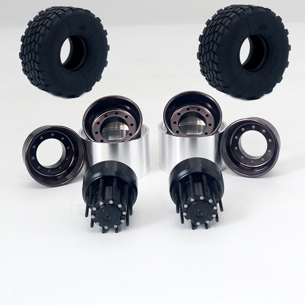 Heavy Duty Widened Aluminum Alloy Rear Hub Tire Set for 1/14 Tamiya ...