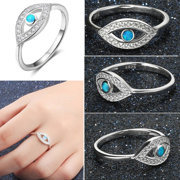 Exquisite Fashion Blue Cubic Zircon rhinestones Rhinestone Opal Evil Eye Ladies Ring Sterling ...
